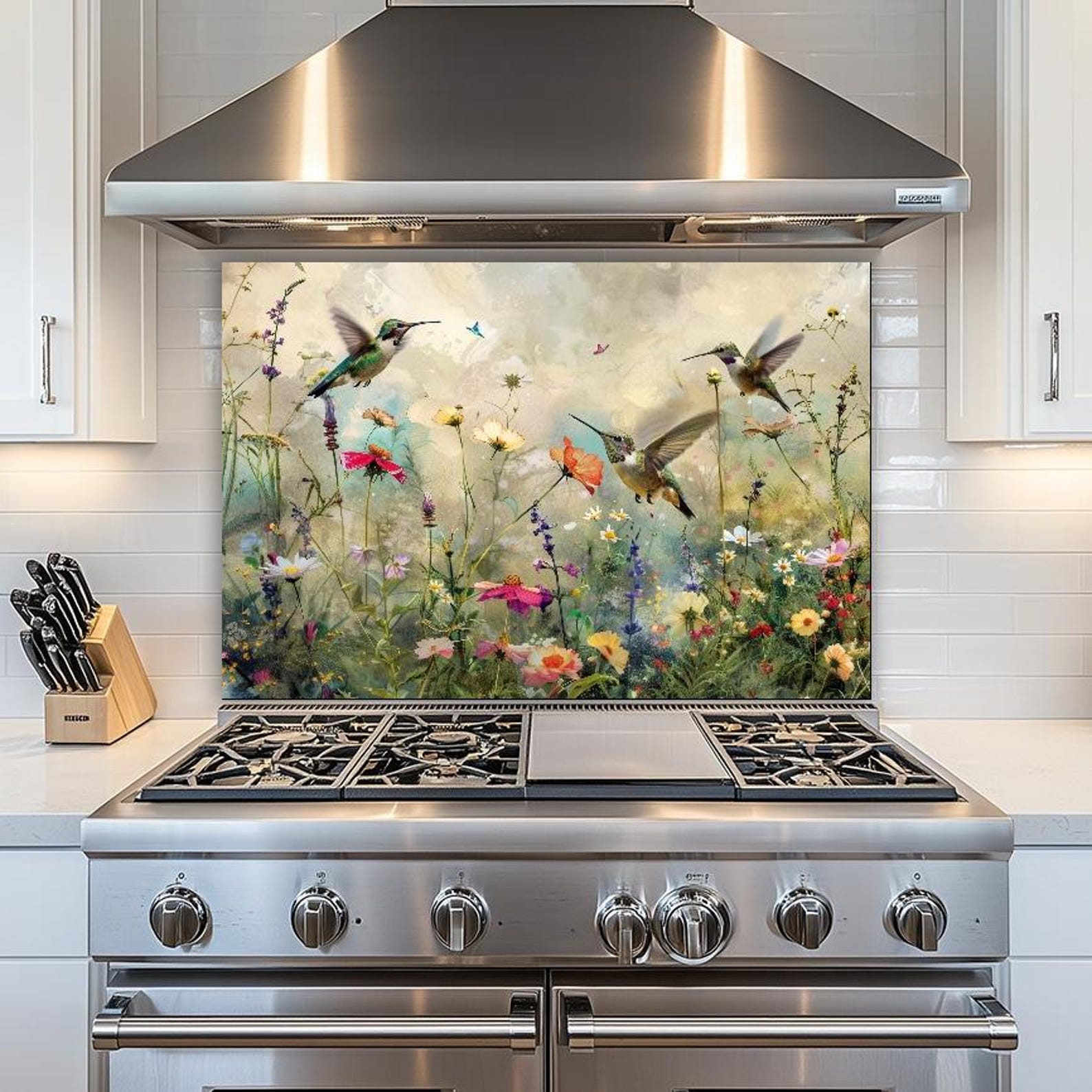 Hummingbird Glass Backsplash, Floral Nature Kitchen Wall Panel ...