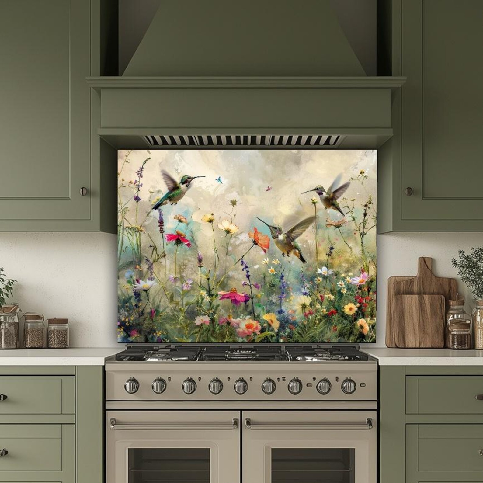 Hummingbird Glass Backsplash, Floral Nature Kitchen Wall Panel ...