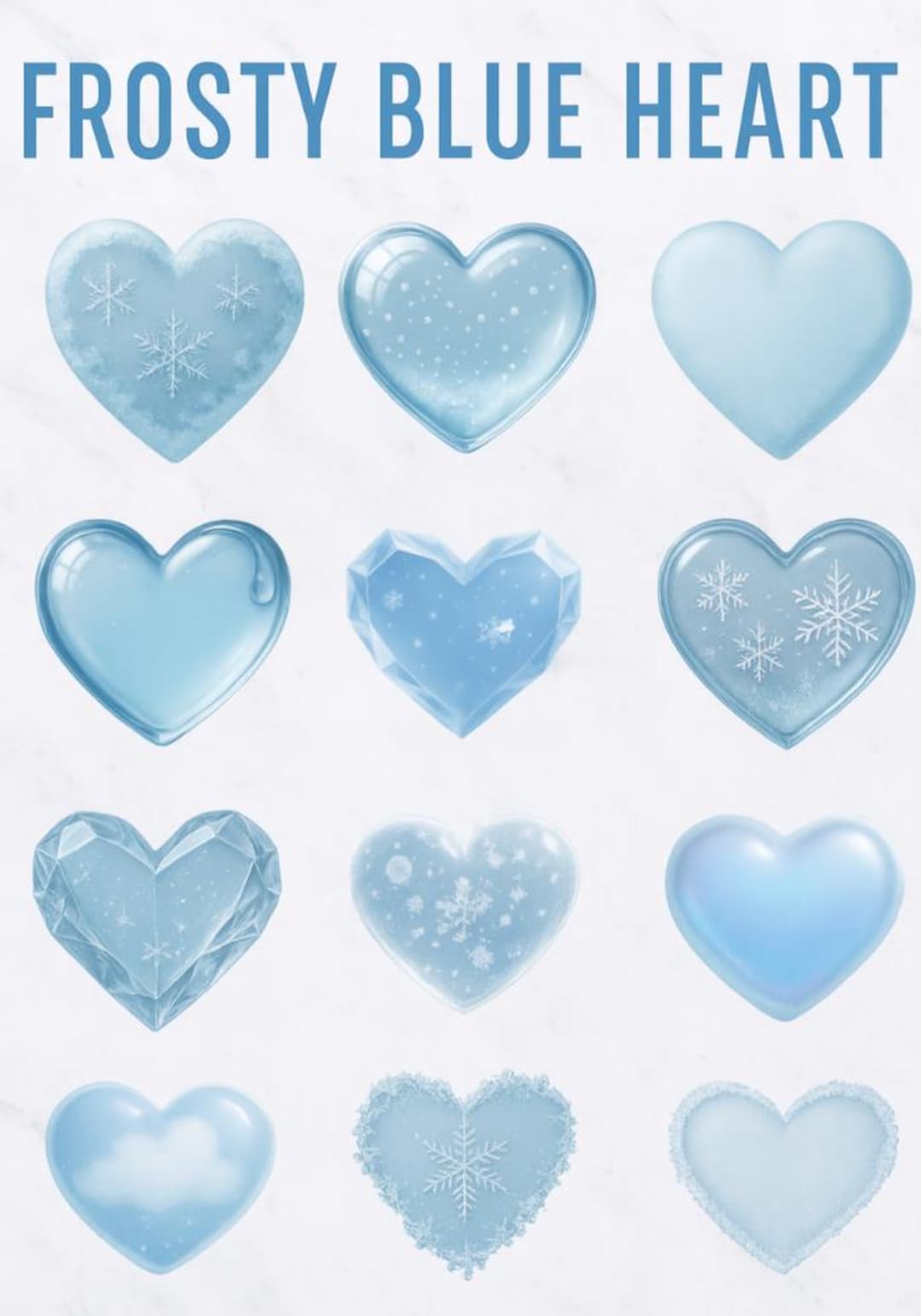 Winter Ice Heart Clipart Set 12 – Transparent Pngs, Crystal Snow Hearts ...
