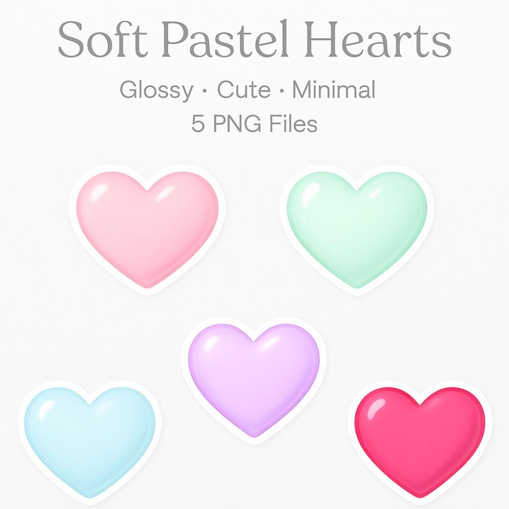 Pastel Jelly Heart Clipart Set – 5 Transparent Pngs, Cute Pastel Hearts ...