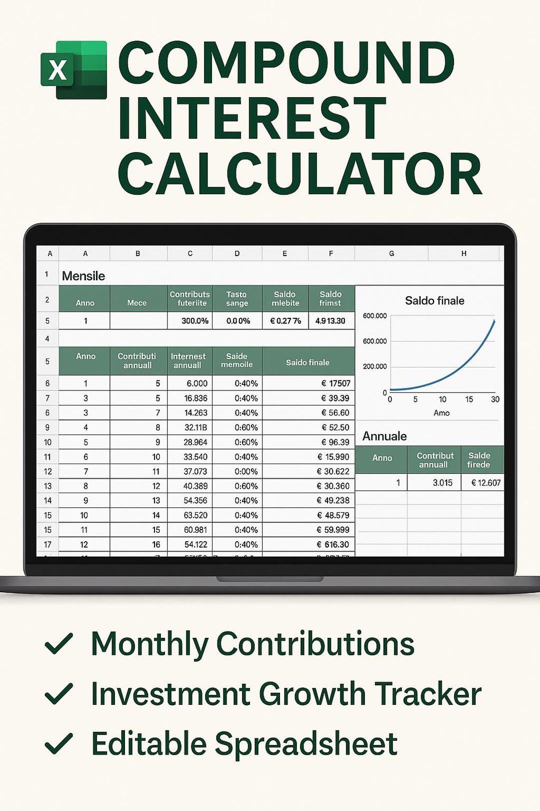 Compound Interest Calculator Excel | Monthly Contributions | Investment ...