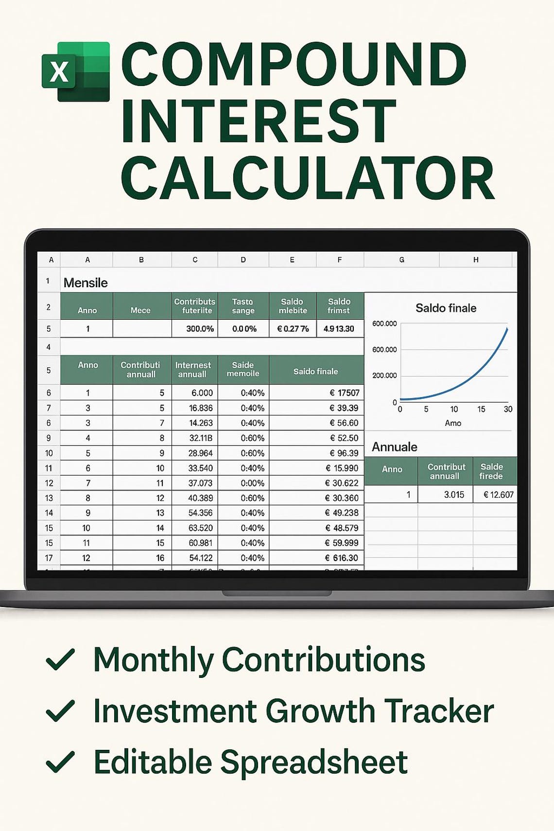 Compound Interest Calculator Excel | Monthly Contributions | Investment ...