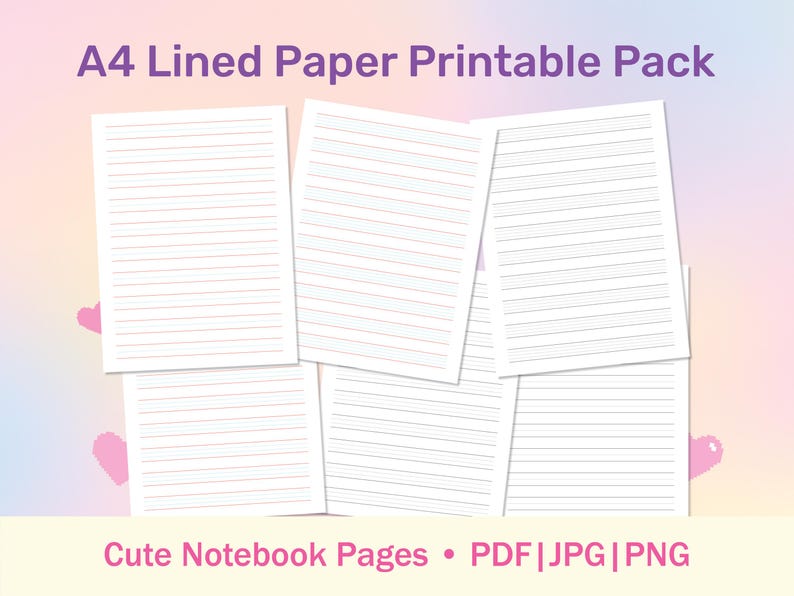 A4 Lined Paper Printable Pack – Cute Notebook Pages, Digital Writing ...