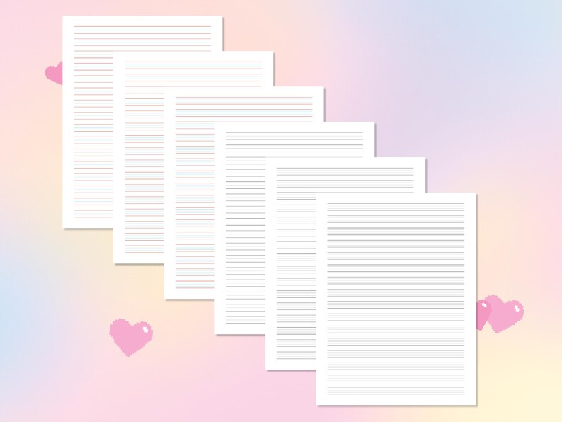A4 Lined Paper Printable Pack – Cute Notebook Pages, Digital Writing ...
