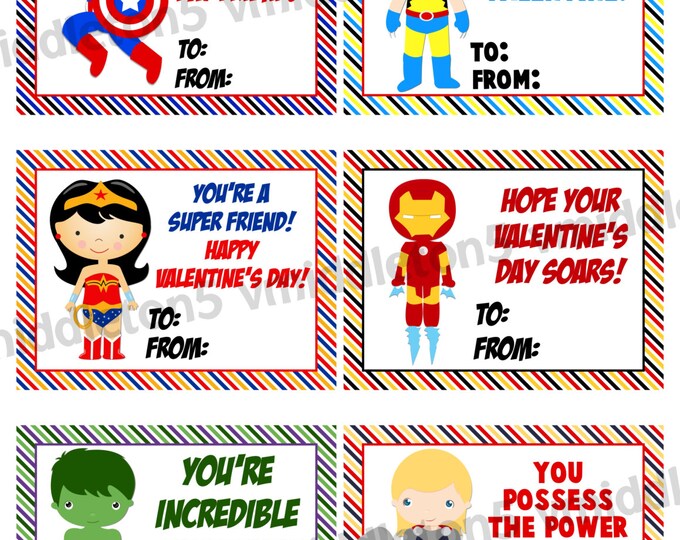 Super Hero Valentines Day Cards Print Your Own - Etsy