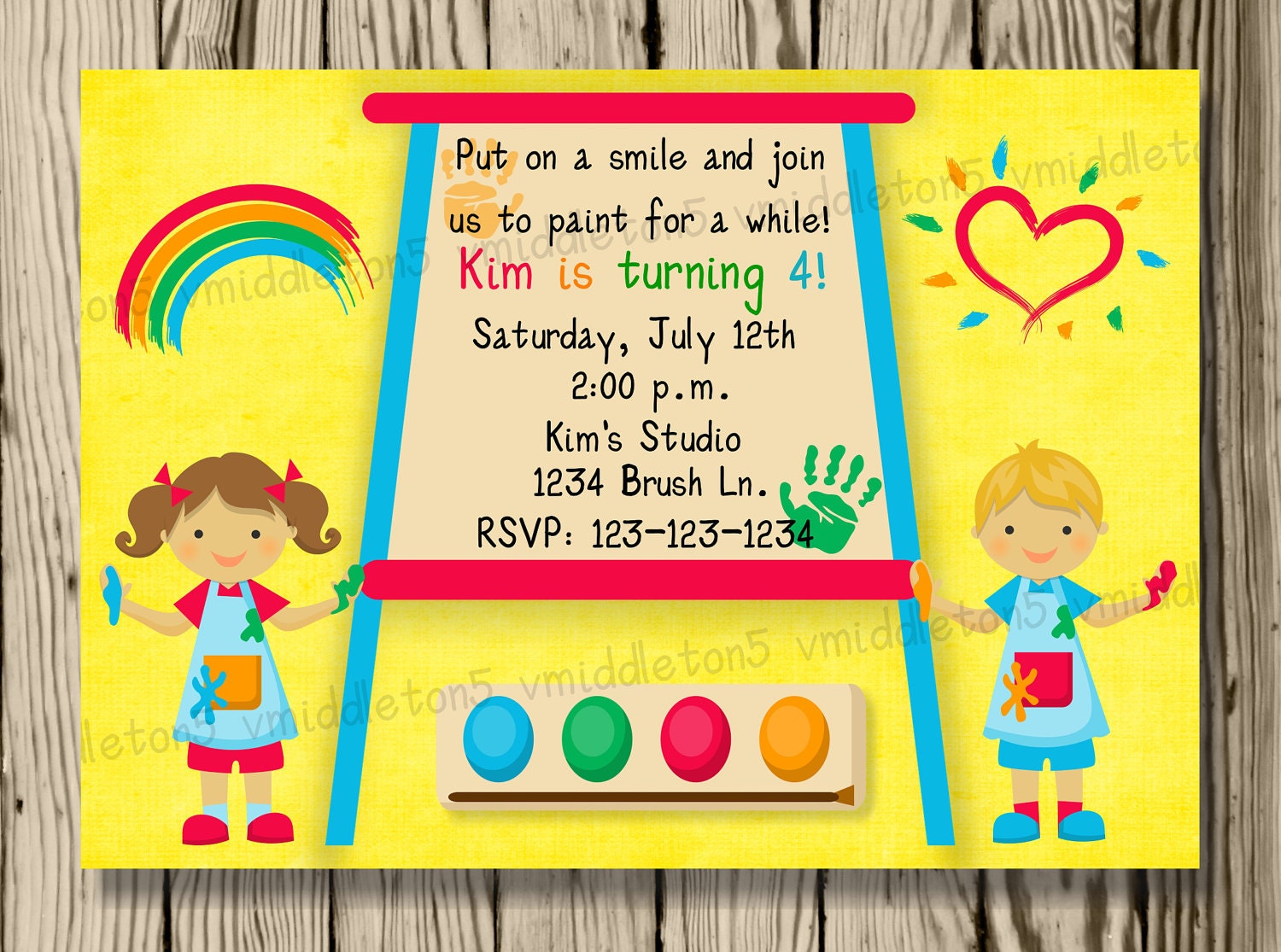 Kids Painting or Art Party Invitation Print Your Own 5x7 or | Etsy