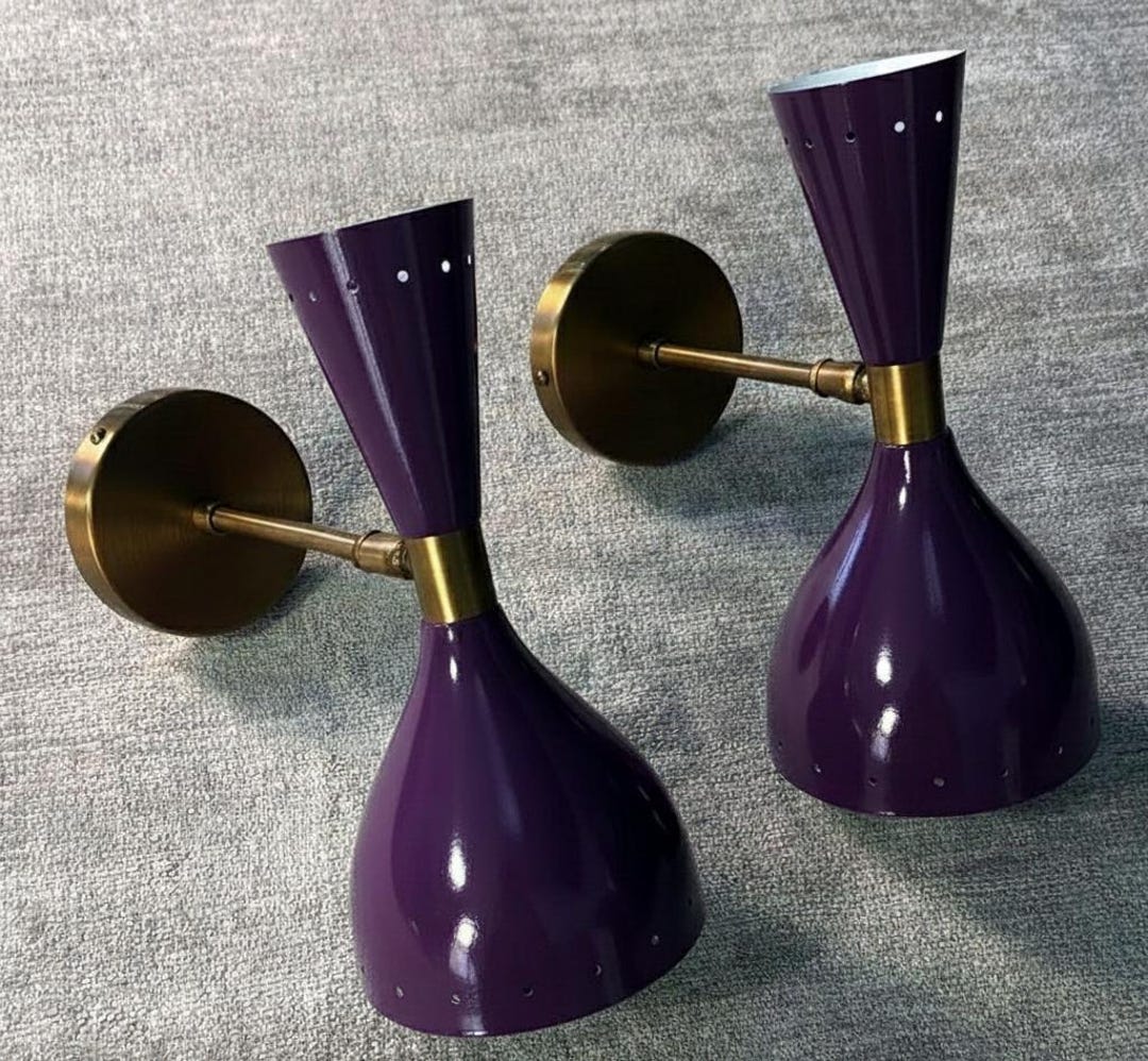 1950's Mid Century Brass Italian Purple Color Diabolo Wall Sconce Light ...