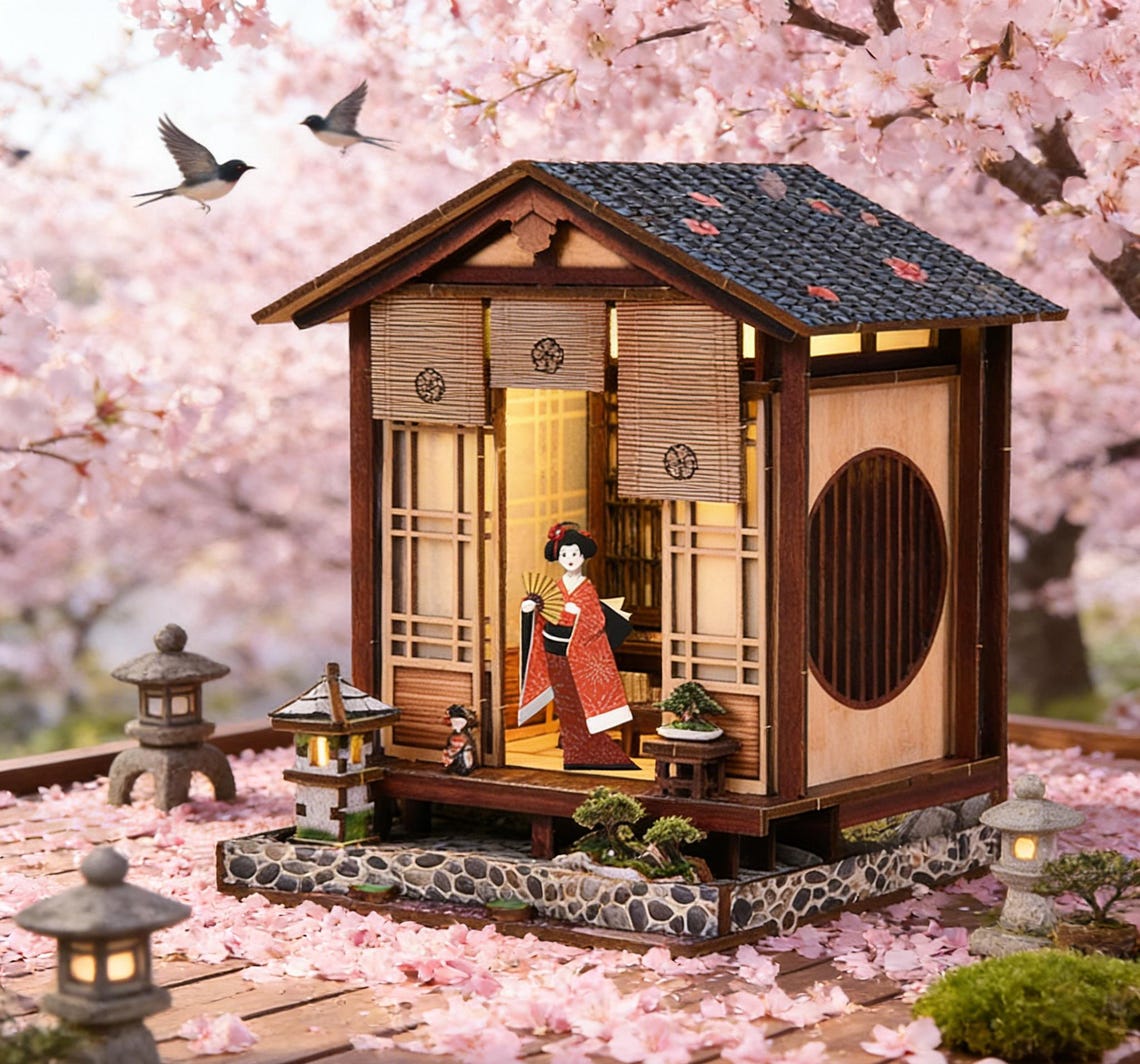 Zen Garden Book Nook: Japanese DIY Miniature Kit With LED | 3D Wood ...