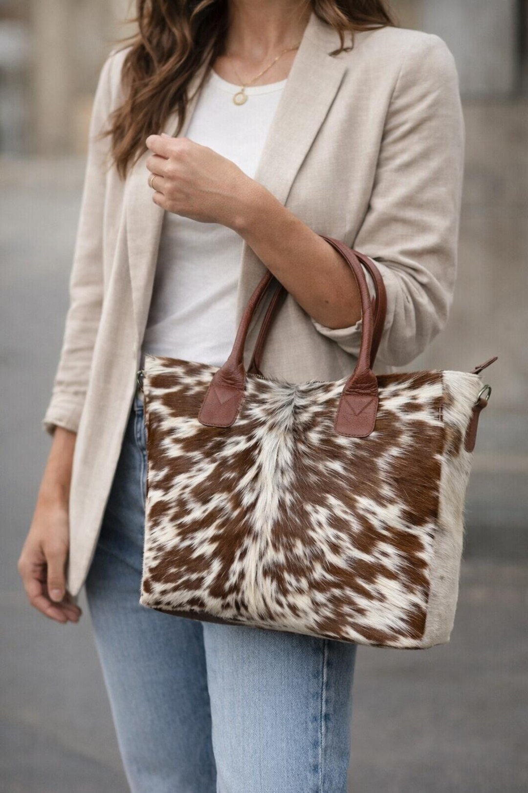 Cowhide Hobo Bag Hair on Hide Leather Tote | Handmade Western Shoulder ...