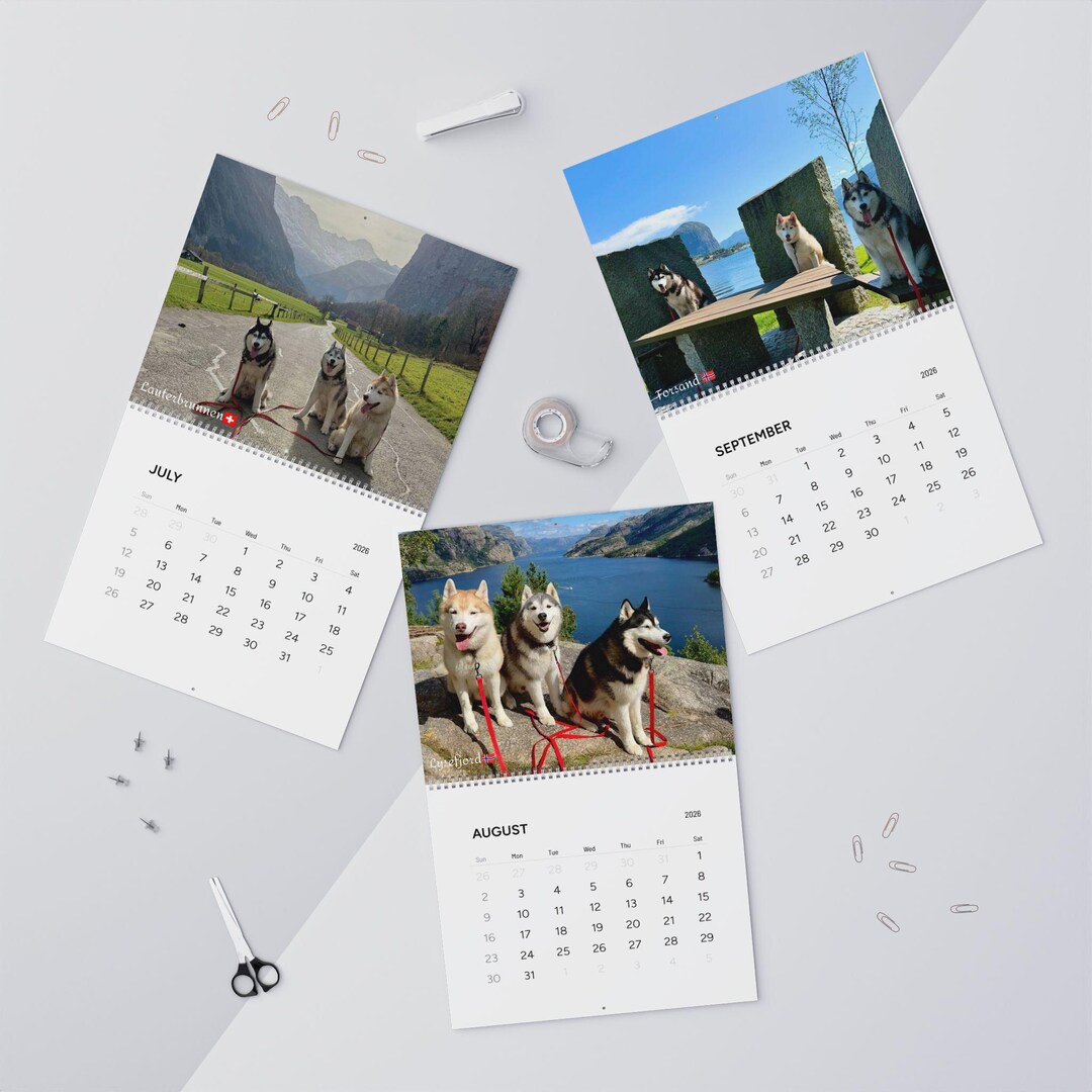Husky Travel Calendar 2026, Scenic Dog Wall Calendar, Adventure Dog ...