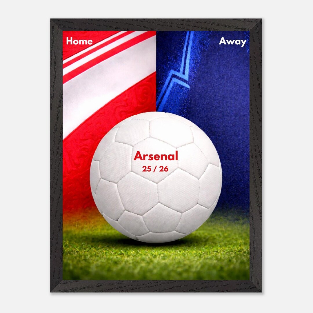 Arsenal Kit 25/26 Wall Art - Premium Wooden Framed Poster With Matte ...