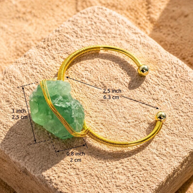 Handmade Raw Crystal Cuff Bracelet, Wire Wrapped Natural Gemstone Open ...
