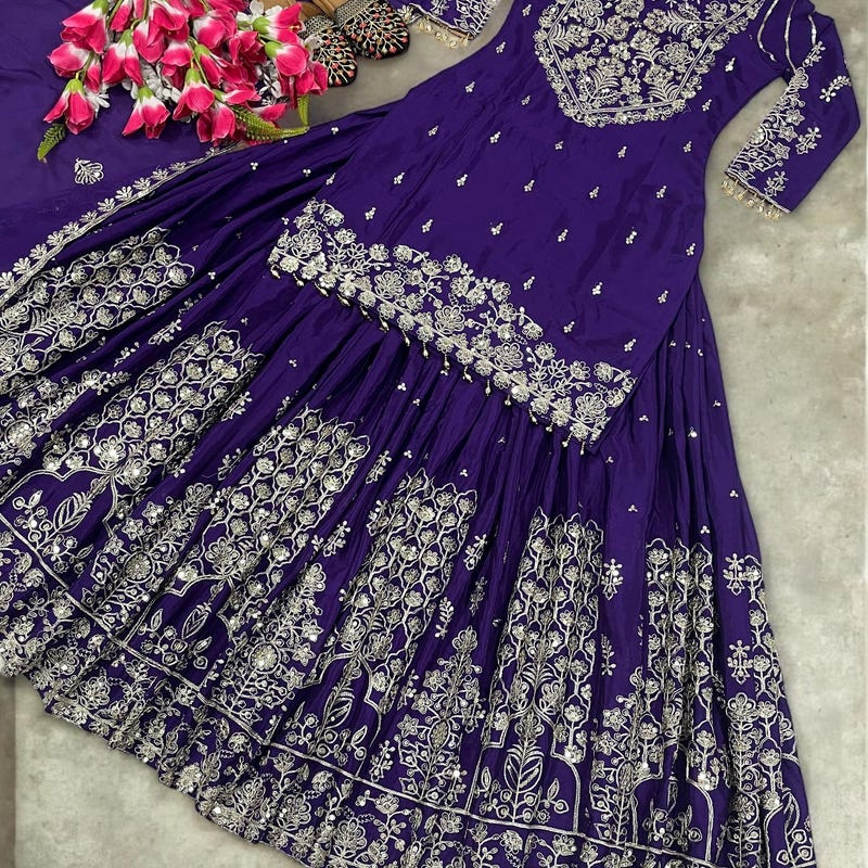 Purple Silk Lengha - Etsy