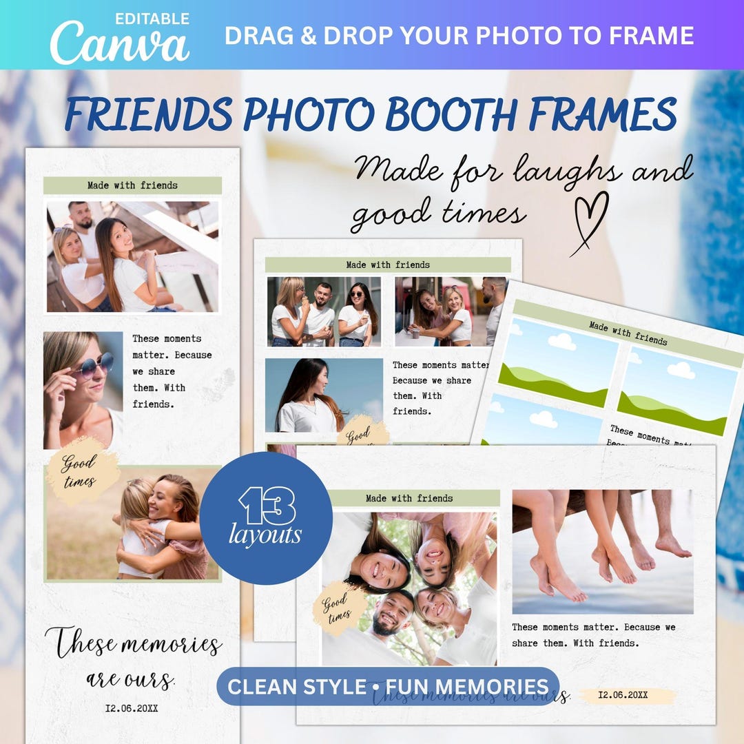 Friends Photo Booth Frames, Clean Photo Booth Template, Fun Party Photo ...