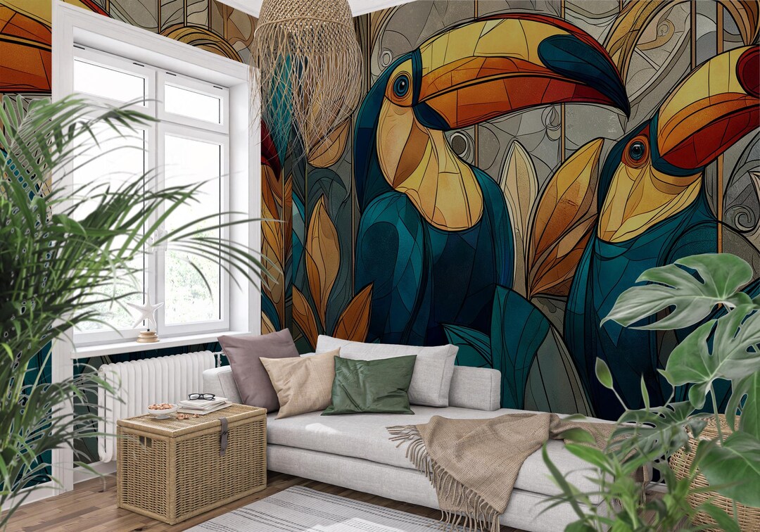 Art Nouveau Toucan Mural Peel and Stick Wallpaper - Etsy