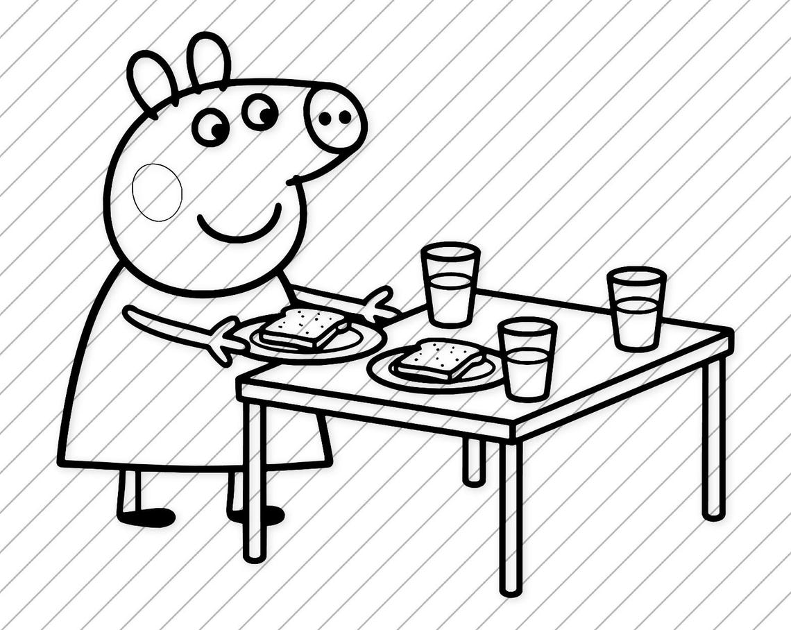 Peppa Pig Digital Art: Black and White Vector Illustration - Etsy