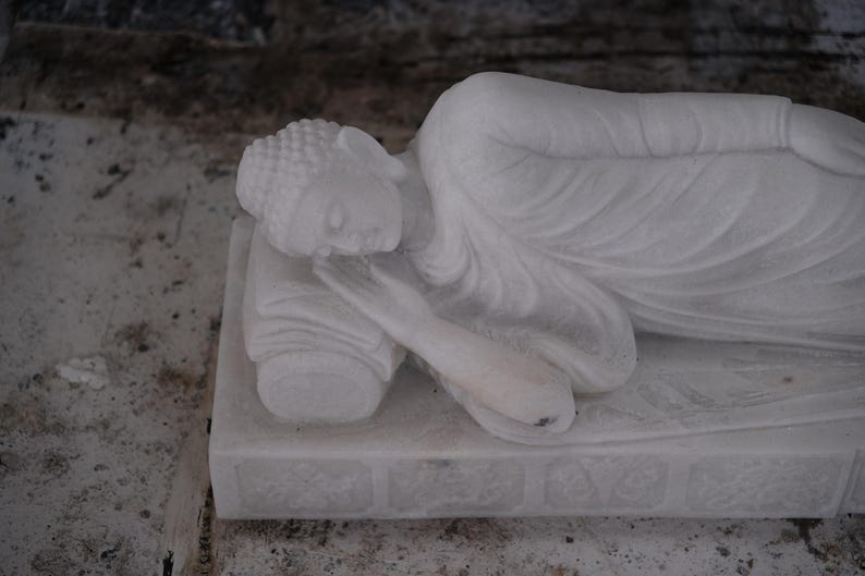 60cm Natural Marble Reclining Buddha Statue – Hand-carved Nirvana ...