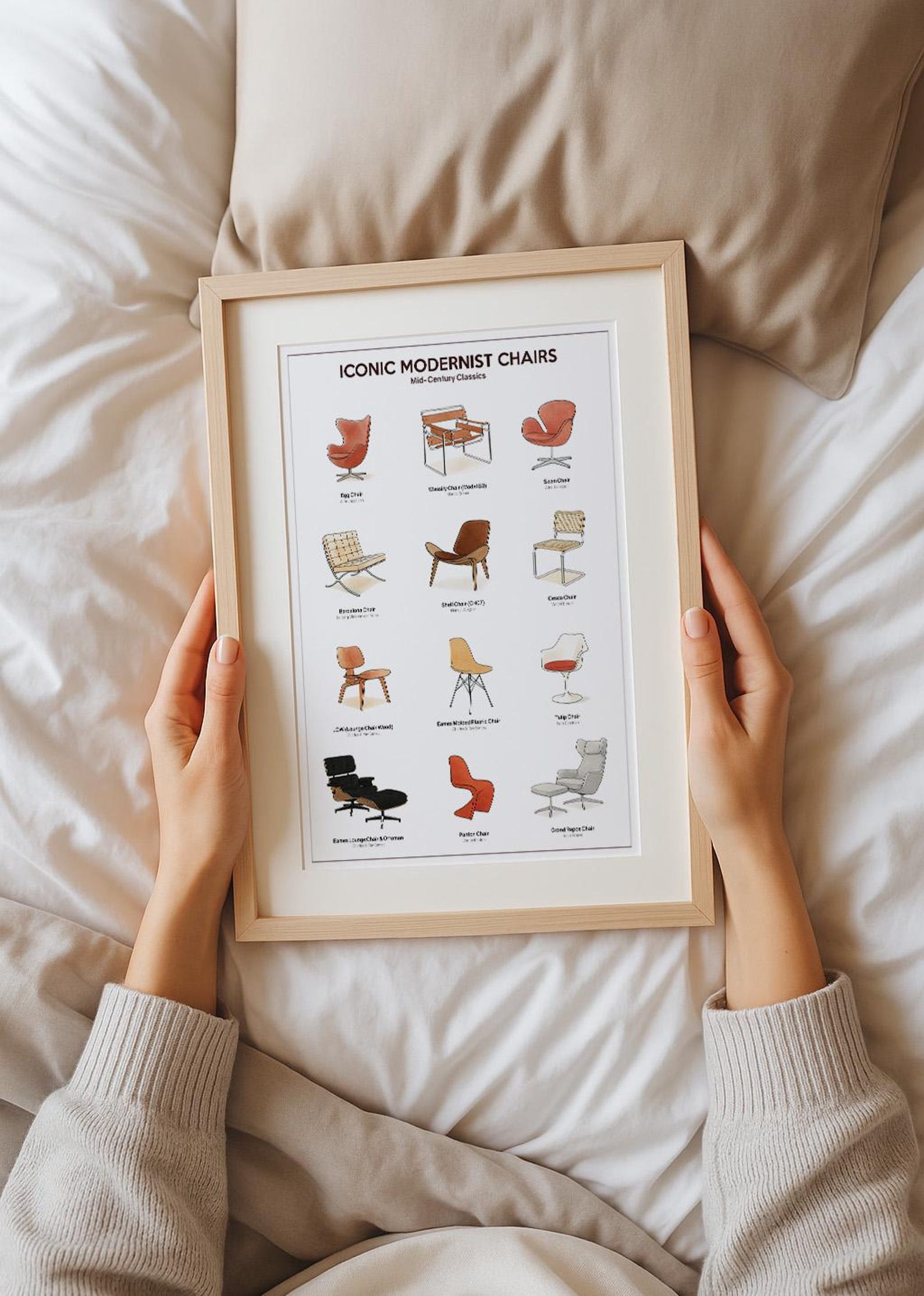 Iconic Modernist Chairs Poster - Mid-century Furniture Illustration ...