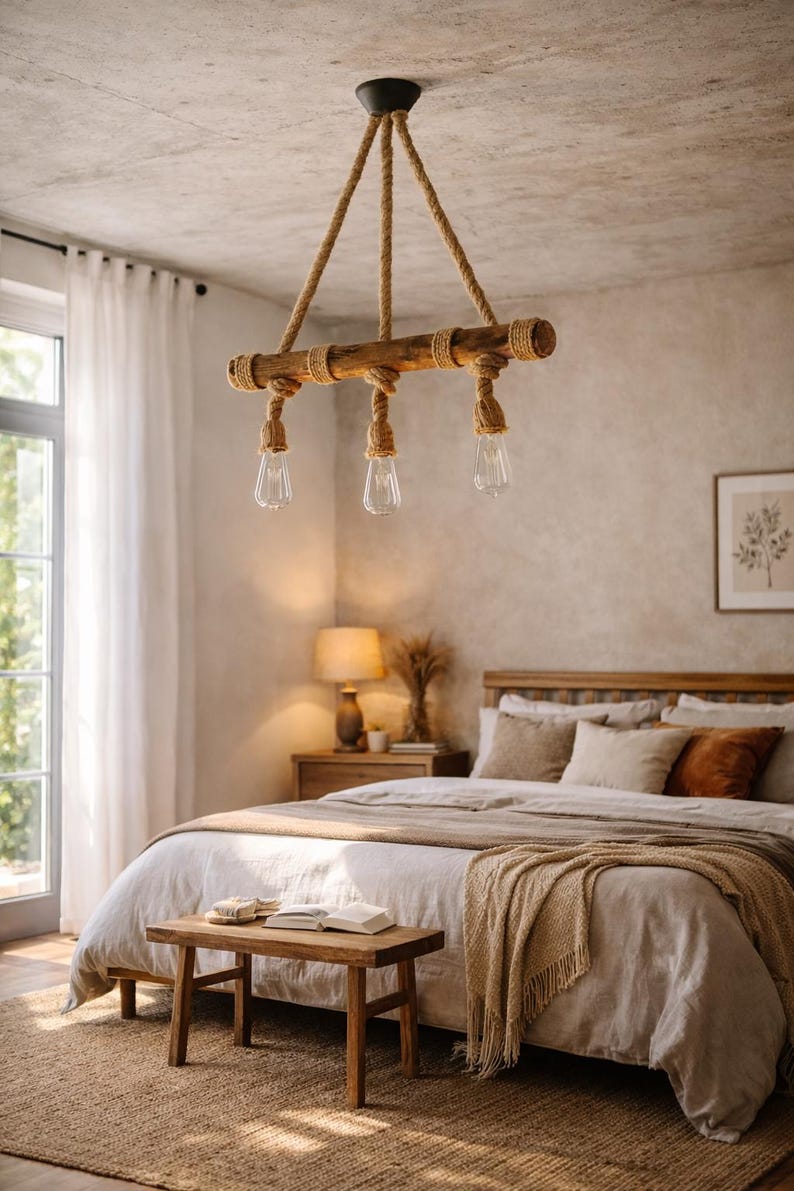 Rustic Wood Lighting Fixture, Unique Ceiling Lamp for Dining Room ...