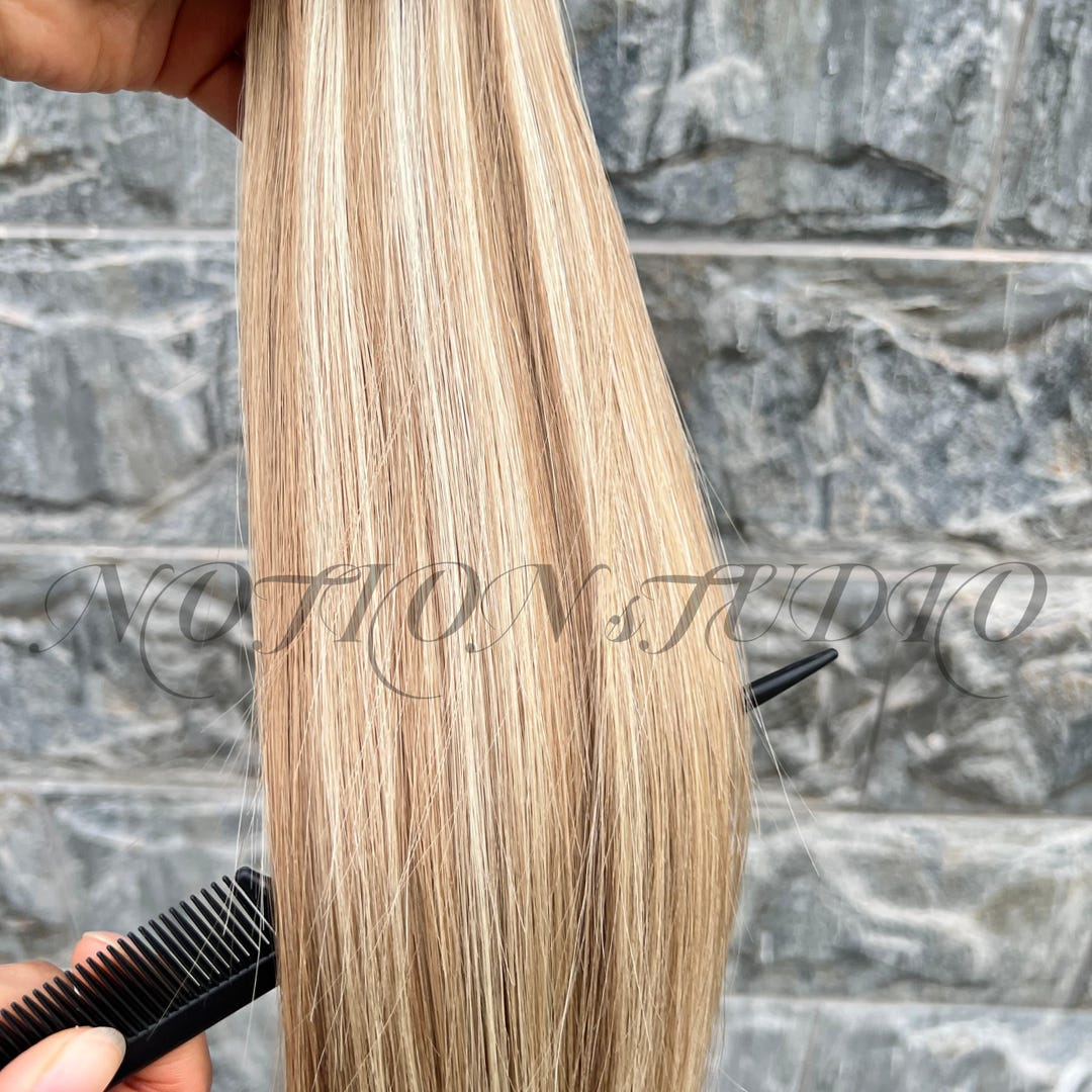 Genius Hand-tied Weft Hair Remy Hair Extensions #9/613 Ash Blonde With ...