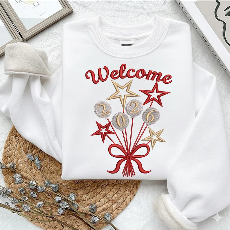 Welcome 2026 Embroidery Design, Stars and Balloons (digital Download ...