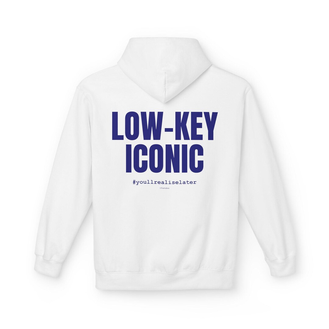 Low-key Iconic Hoodie | Bold Back Text, Minimalist Typography - Etsy