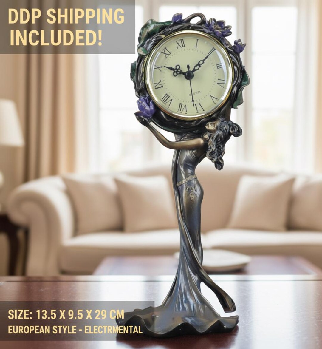 Goddess Hug Clock Figurine, Antique Bronze Finish Resin Statue, Elegant ...