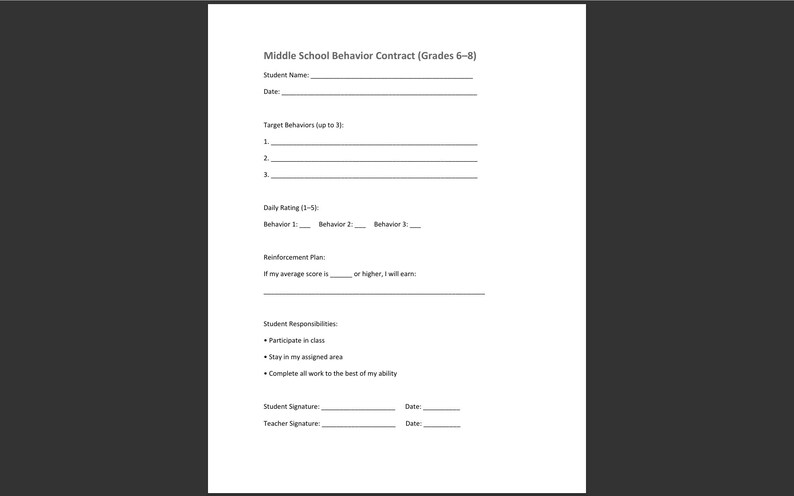 Editable Behavior Contract Bundle | K-12 Classroom Management (PDF) - Etsy