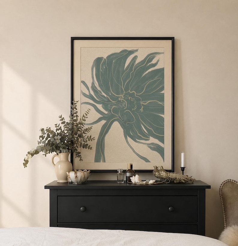 Dusty Blue Gerbera Print Set, Modern Botanical Wall Art (digital ...