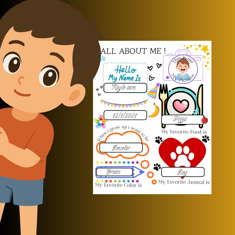 All About Me Worksheet, Kids Activity, Printable PDF - Etsy