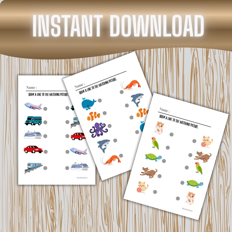 Printable Matching Worksheets for Kids - Etsy