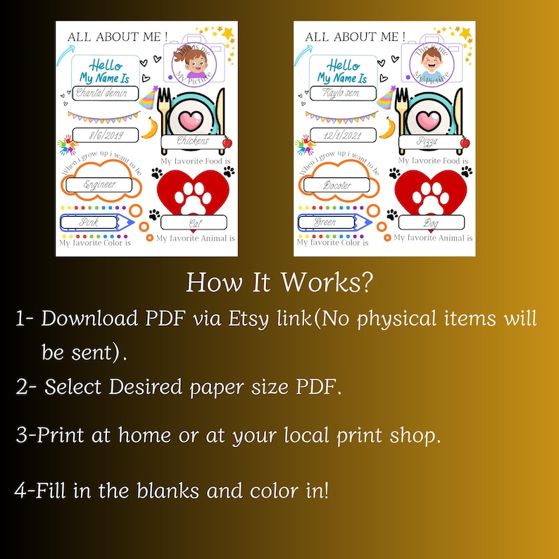 All About Me Worksheet, Kids Activity, Printable PDF - Etsy