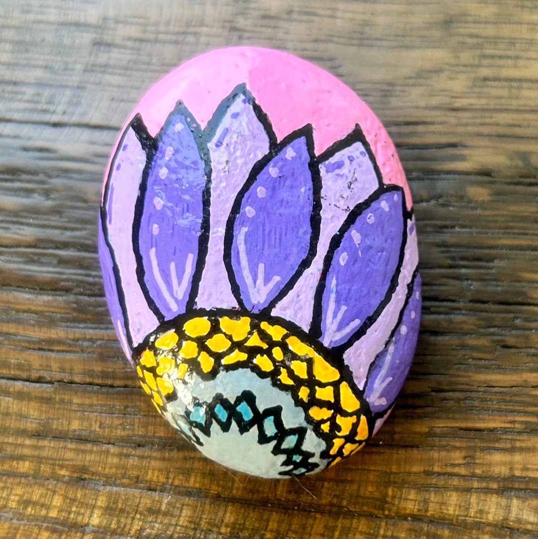 Hand Painted Flower Rock With Inspirational Saying on the Back. - Etsy