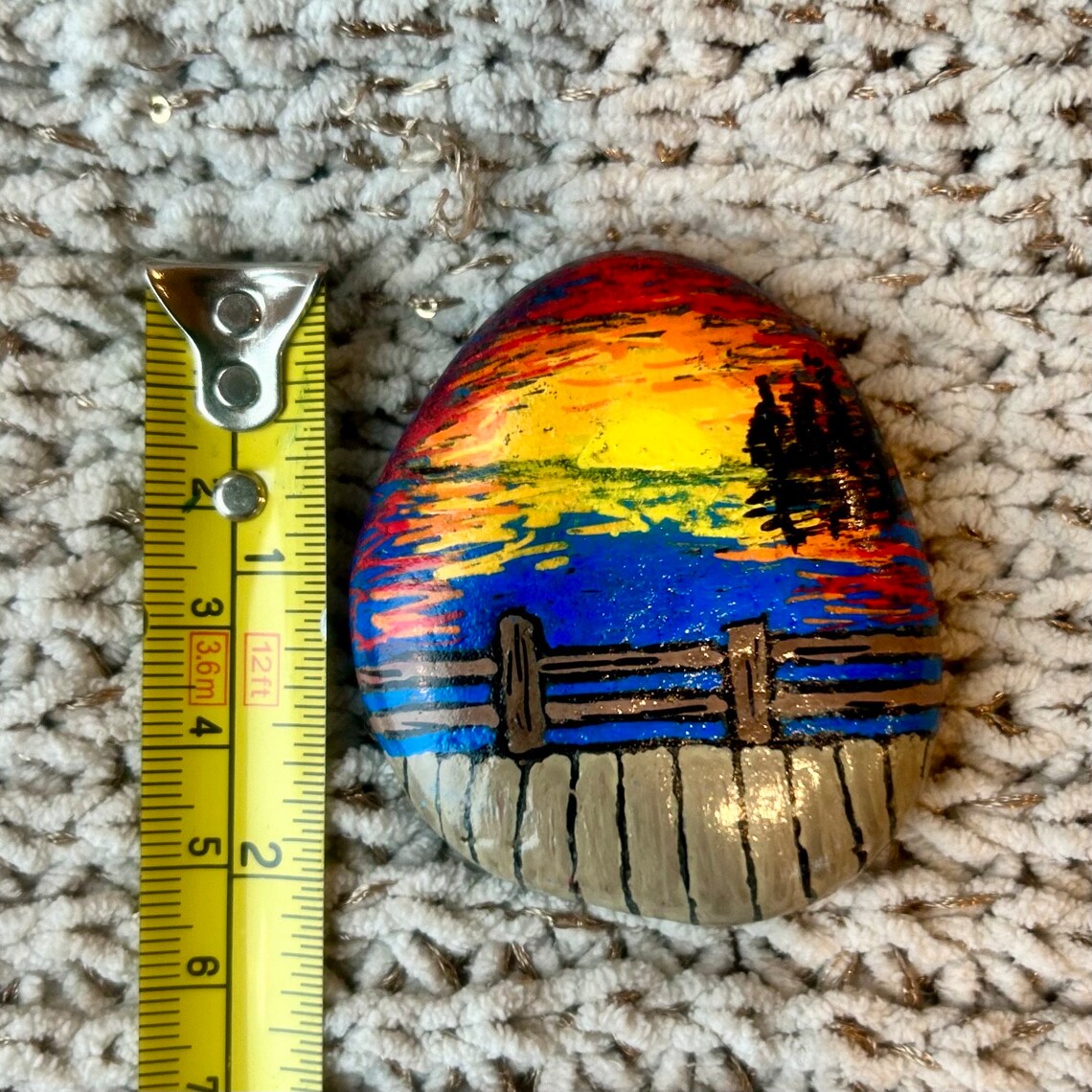 Hand Painted Dock Scene Rock With Inspirational Saying on the Back. - Etsy