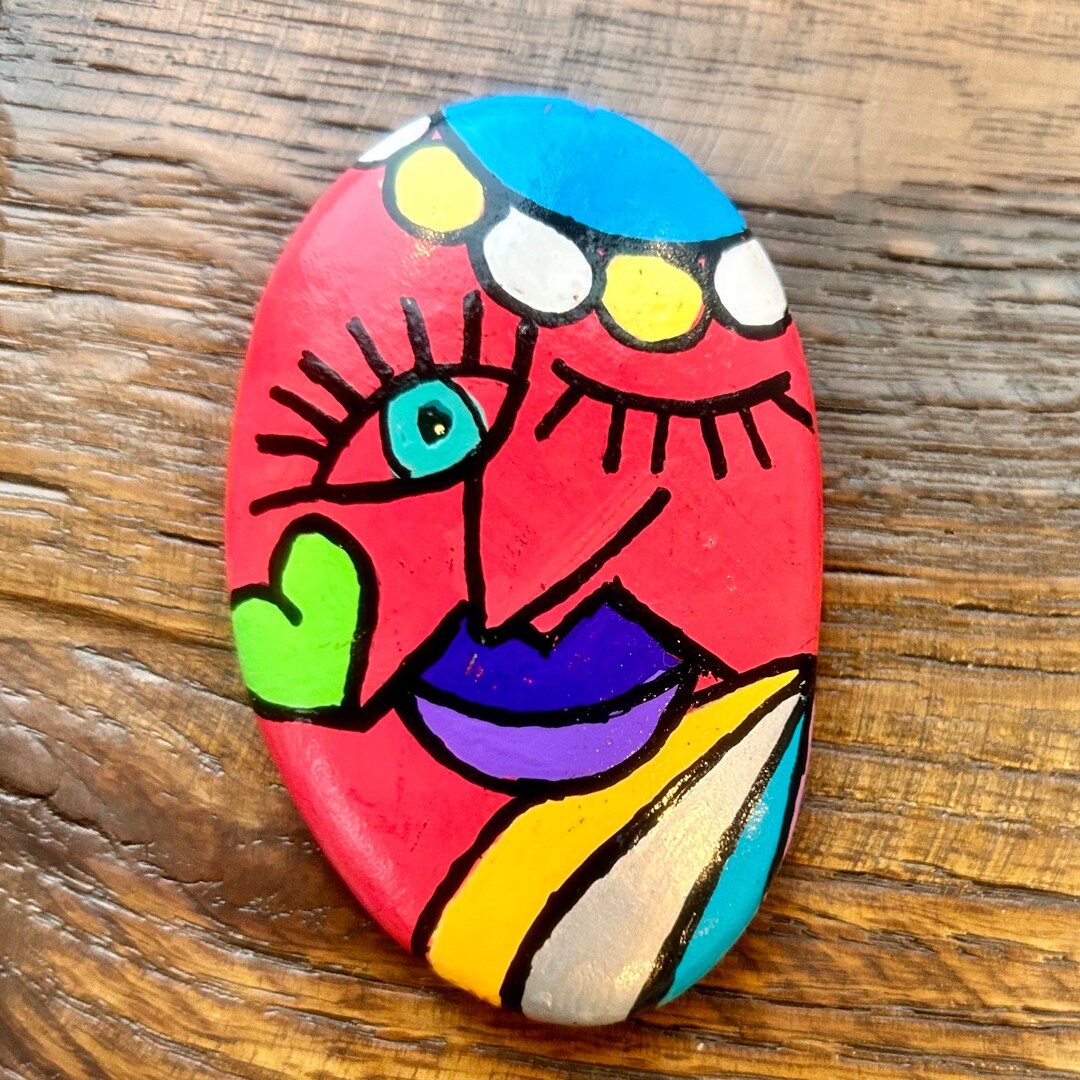 Hand Painted Abstract Face Rock With Inspirational Saying on the Back ...