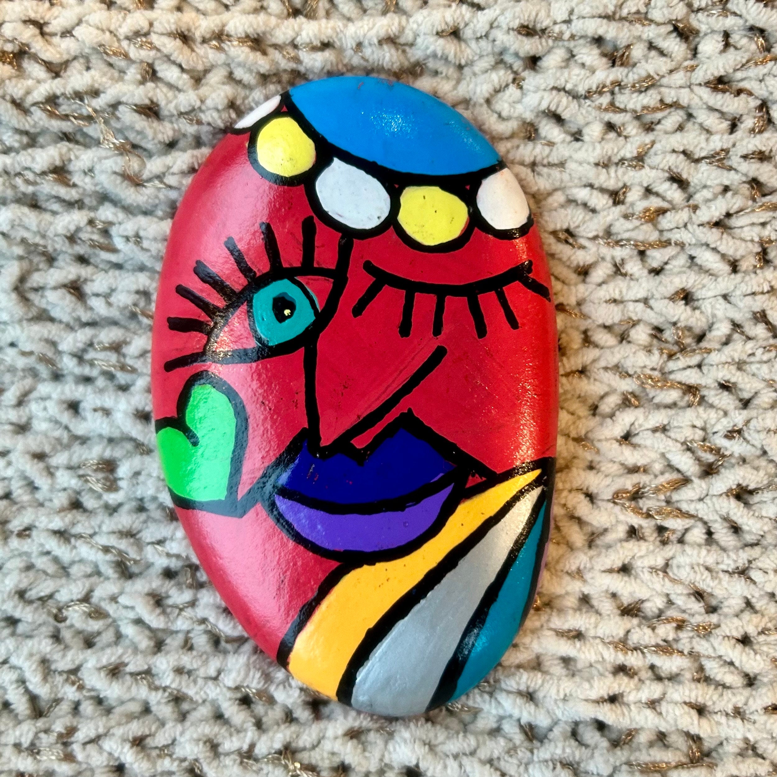 Hand Painted Abstract Face Rock With Inspirational Saying on the Back ...