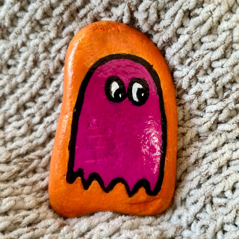 Hand Painted Pacman Ghost Rock With Inspirational Saying on the Back ...