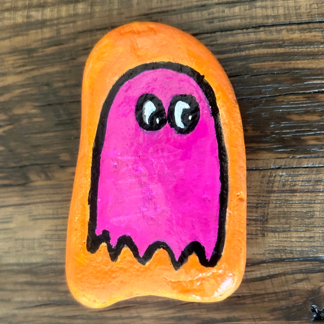 Hand Painted Pacman Ghost Rock With Inspirational Saying on the Back ...