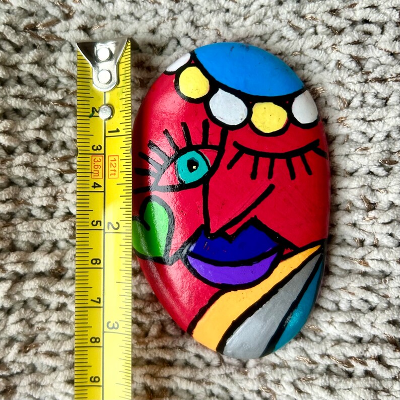 Hand Painted Abstract Face Rock, Picasso Style , Colorful Whimsical ...