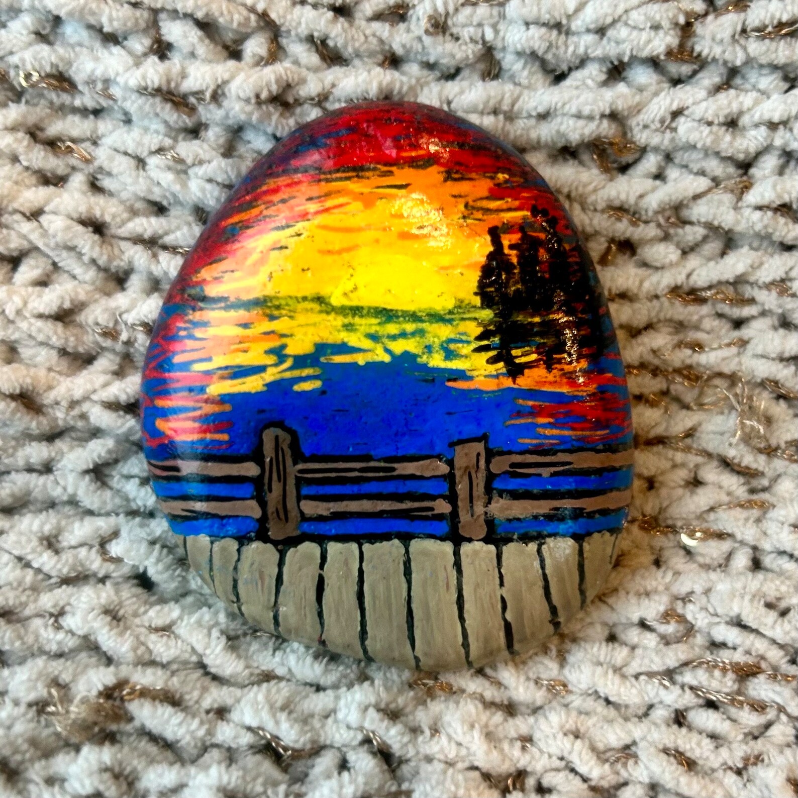 Hand Painted Dock Scene Rock With Inspirational Saying on the Back. - Etsy
