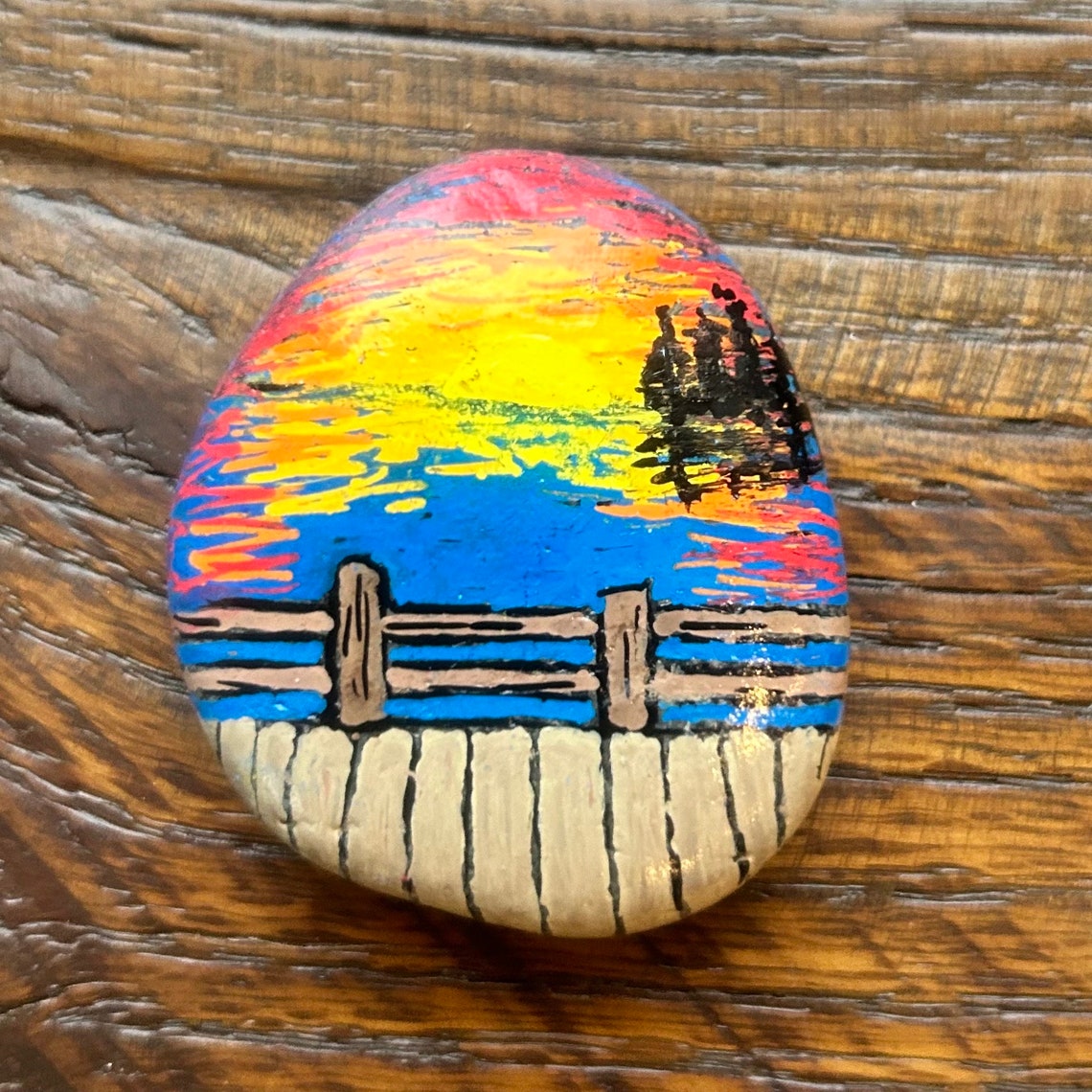 Hand Painted Dock Scene Rock With Inspirational Saying on the Back. - Etsy