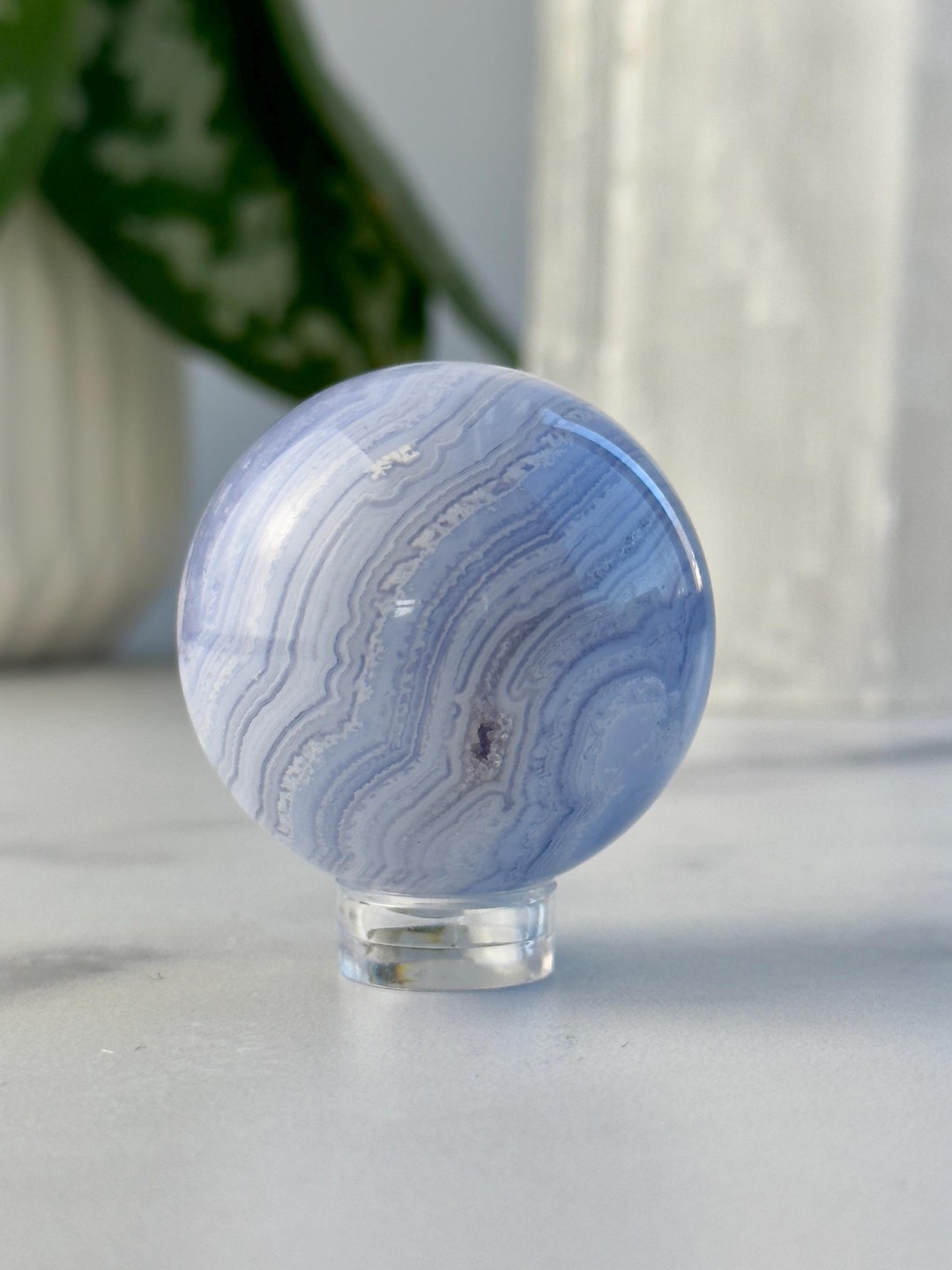 Blue Lace Agate Sphere // 41MM High Grade Polished Crystal Stone ...