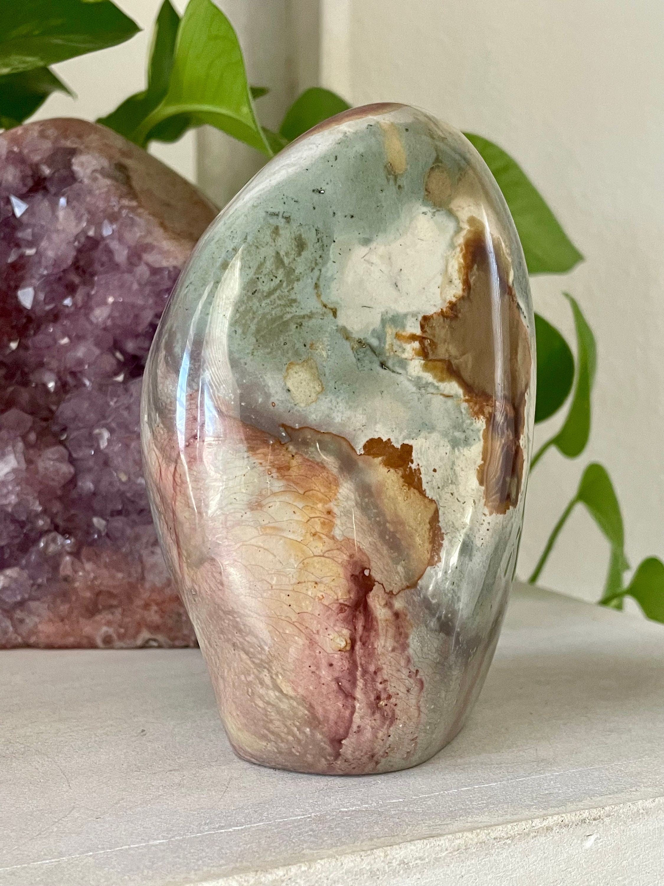 Pink Blue Orange Large Big Display Polychrome Jasper Freeform // Pastel ...