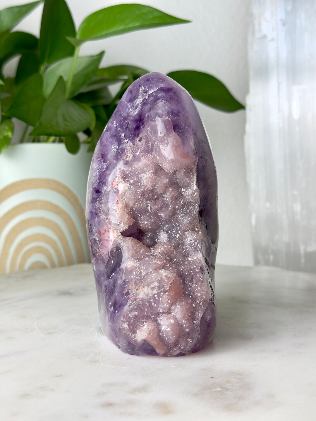 Sugar Amethyst Crystal Geode // Purple Pink Druzy Cluster Cut Base ...