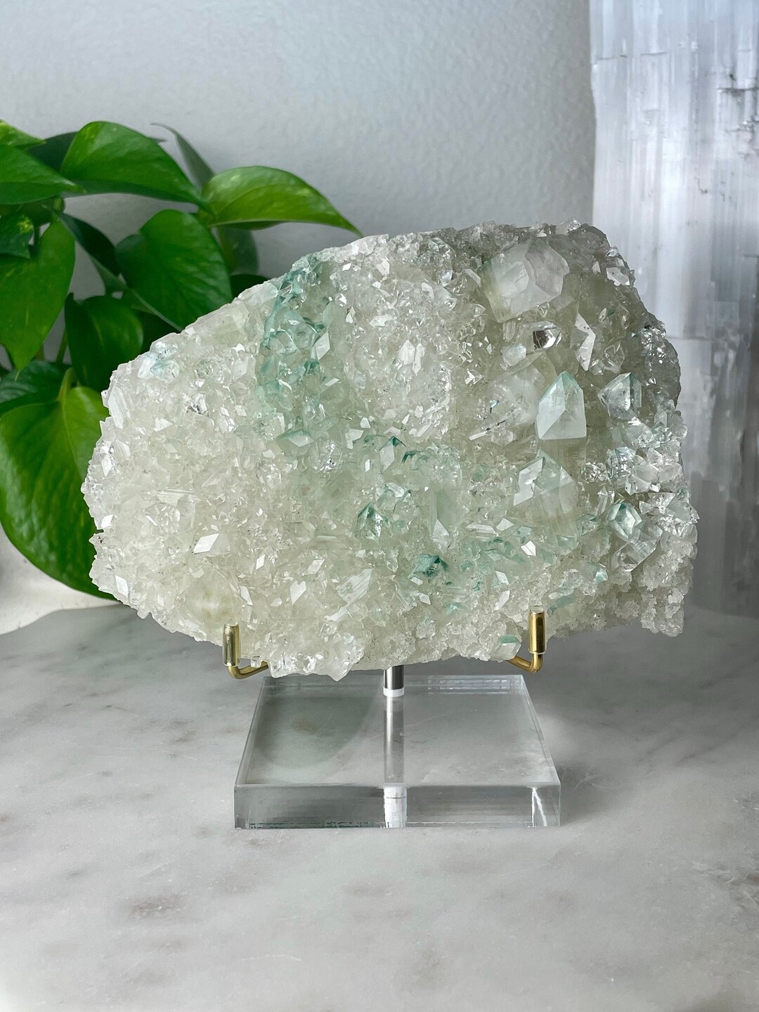 Apophyllite Crystal Cluster // AAA Quality Green Druzy Display Specimen ...