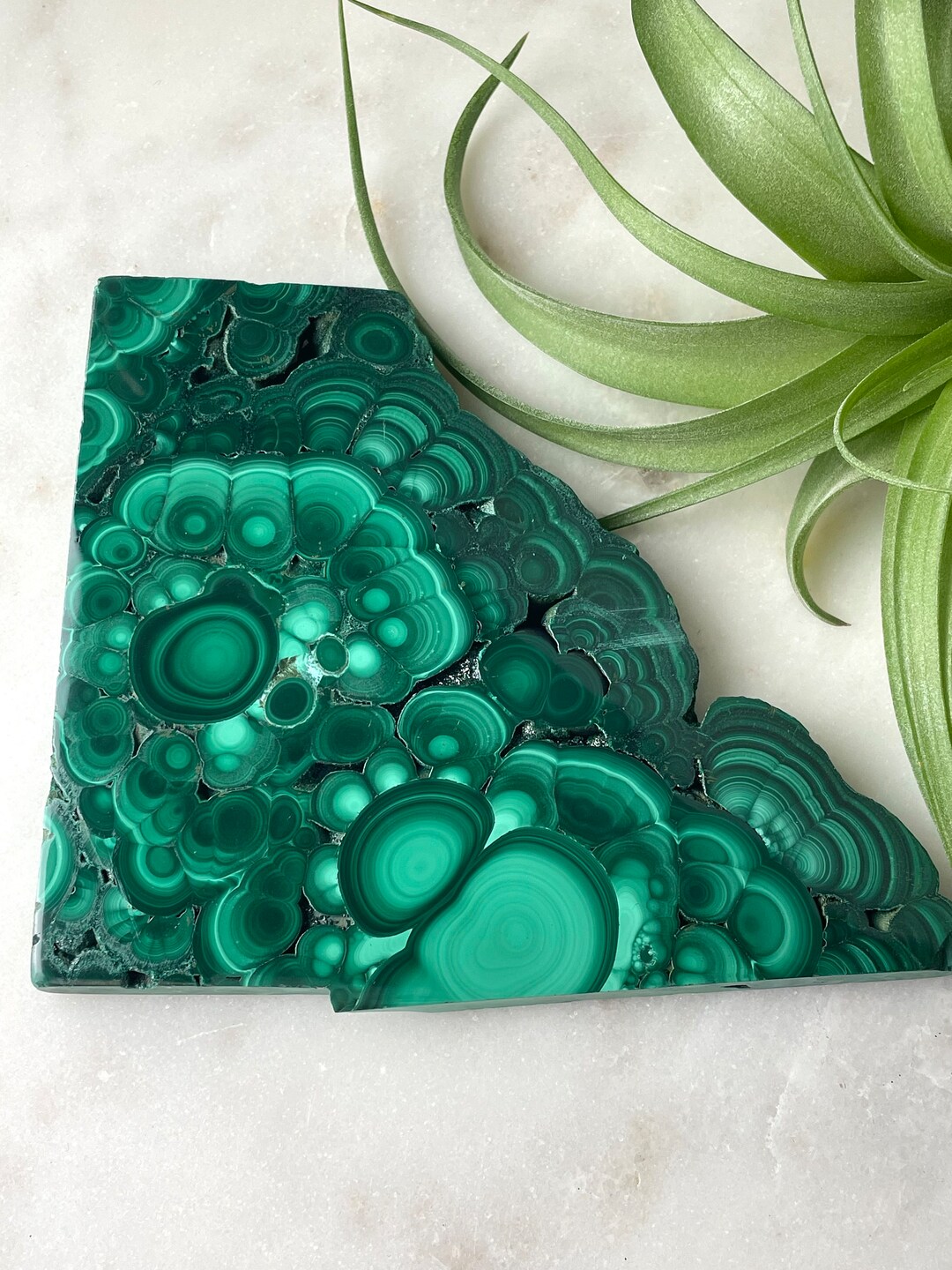 Malachite Slab // Polished Green Crystal Slice Orb Banded Pattern ...