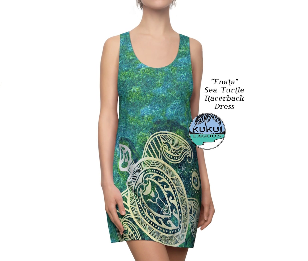 Sea Turtle Sleeveless Dress, Beach Vibe Racerback, Oceanic Style Art by ...