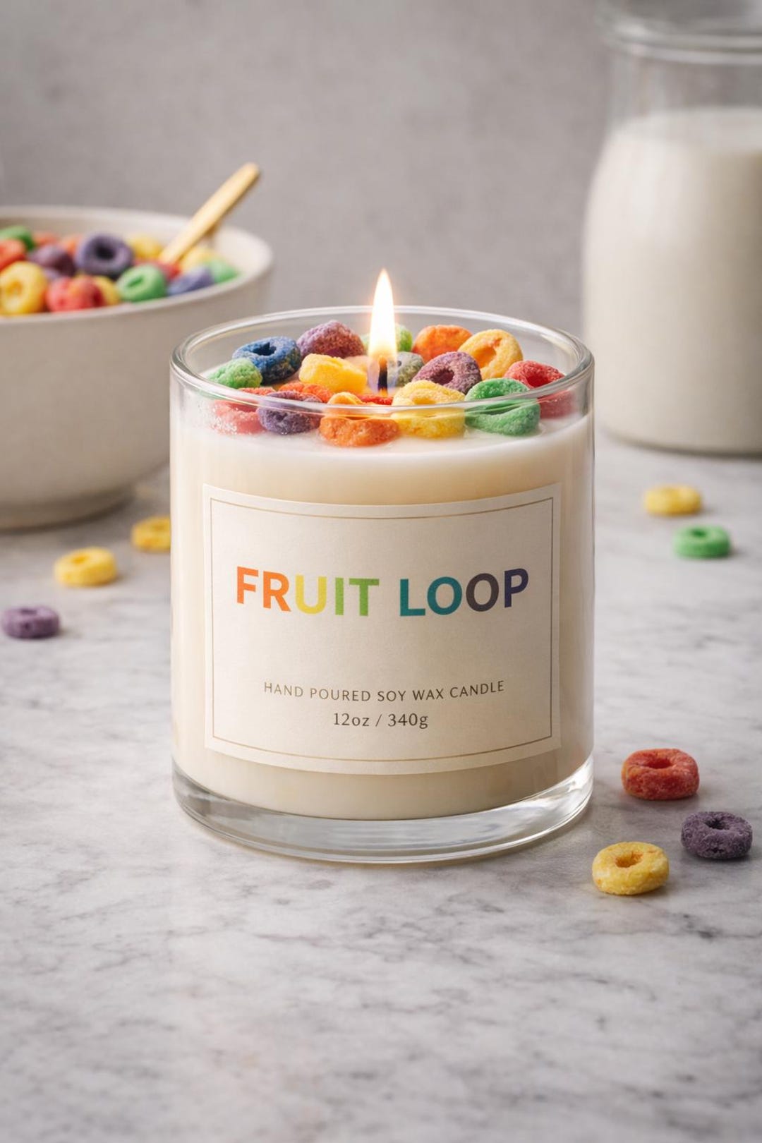 Fruit Loop Cereal Candle – Luxury Dessert Soy Candle, Hand Poured 12oz ...