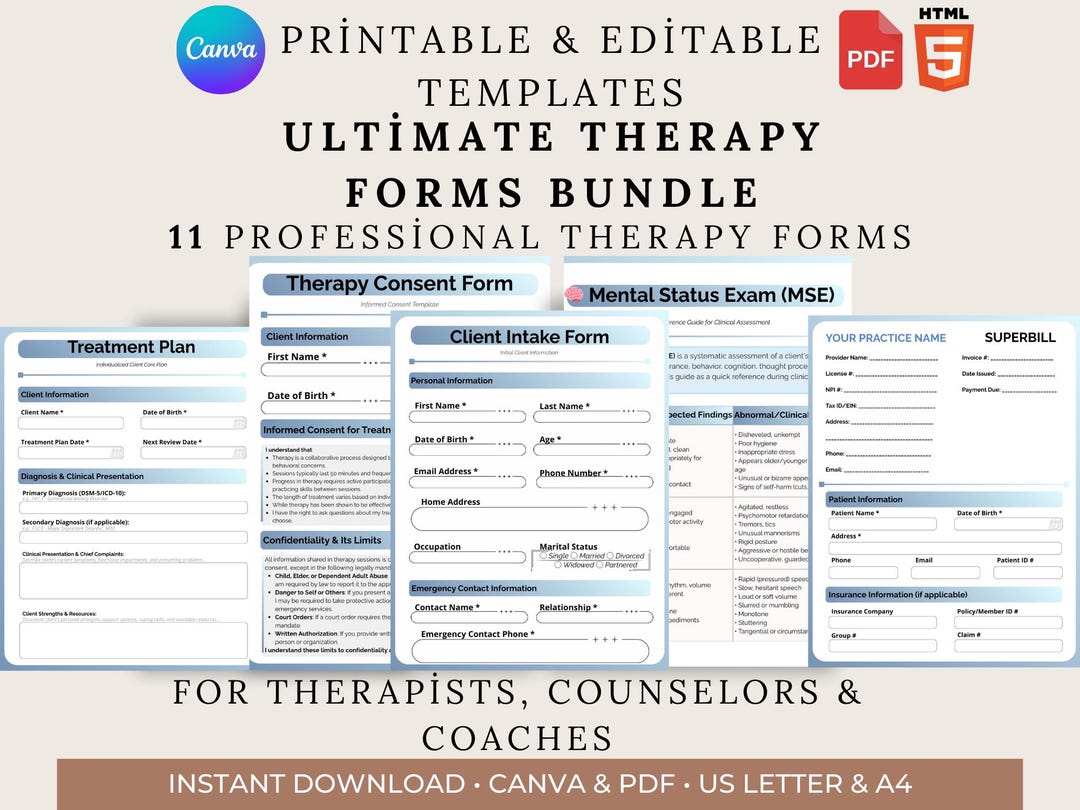 Therapy Forms Bundle | 11 Counselor Templates, Private Practice (canva ...
