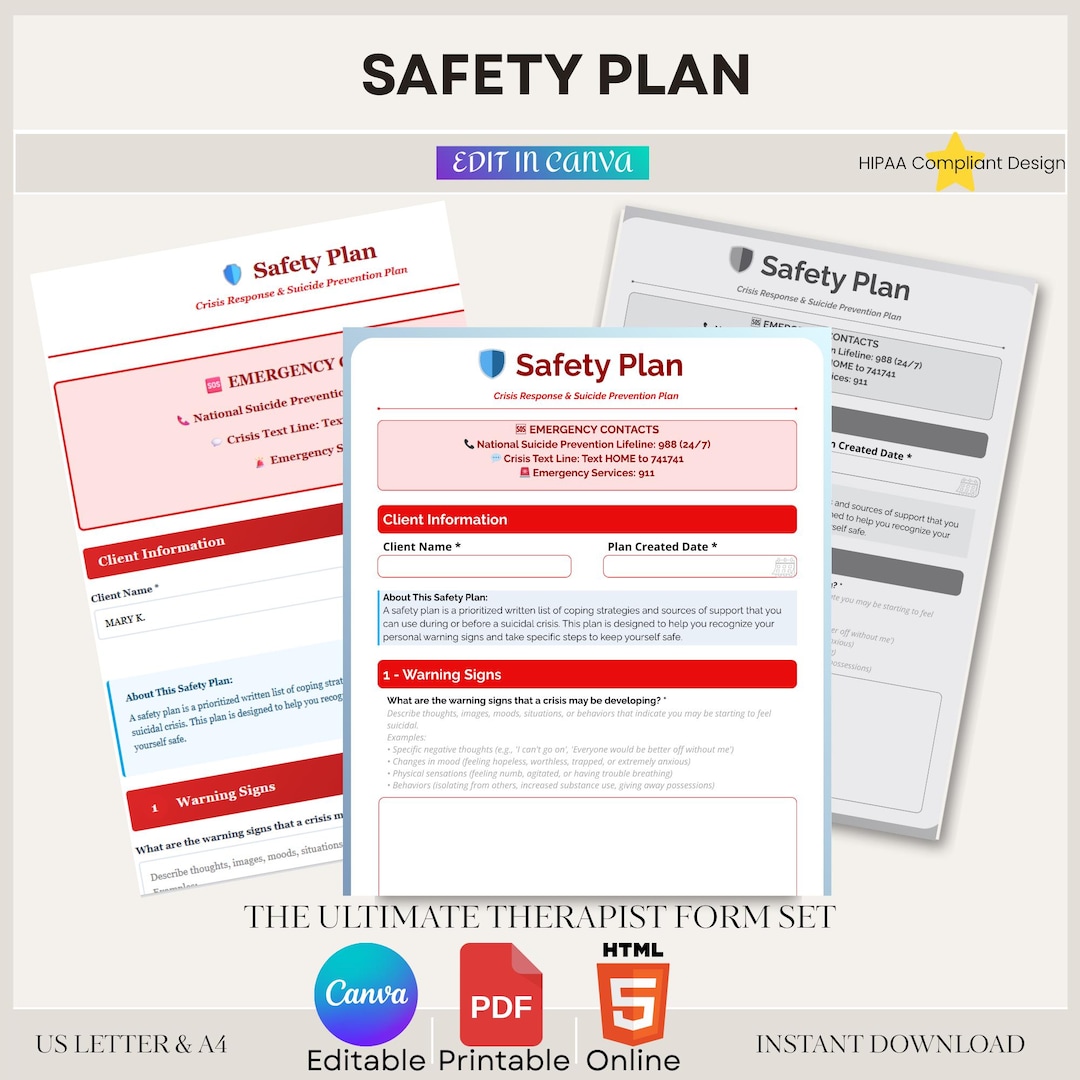 Safety Plan Template, Safety Plan Worksheets, Mental Health Safety Plan ...